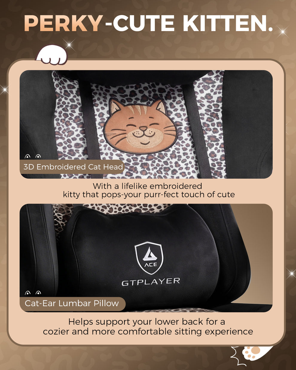 Fabric Gaming Chair with Leopard Print & Linkage Armrests | GTRacing